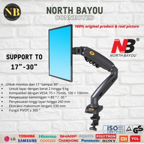 Jual BRACKET TV MONITOR LED LCD NORTH BAYOU NB F80 NBF80 17"-30" TILT ...