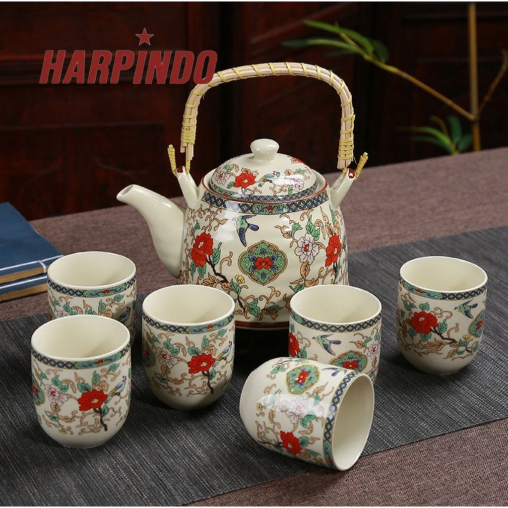 Jual TEA SET MOTIF KEMBANG BUNGA MERAH (6 CUP) | Shopee Indonesia
