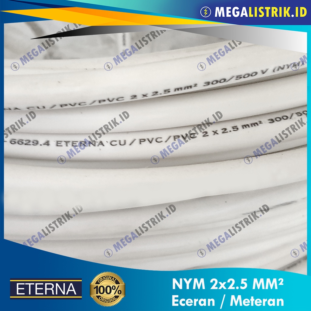 Jual ETERNA NYM 2X2.5 METERAN / KABEL LISTRIK PUTIH KAWAT TEMBAGA 2 X 2.5 MM / 2X2,5 / 2 X 2,5 ...