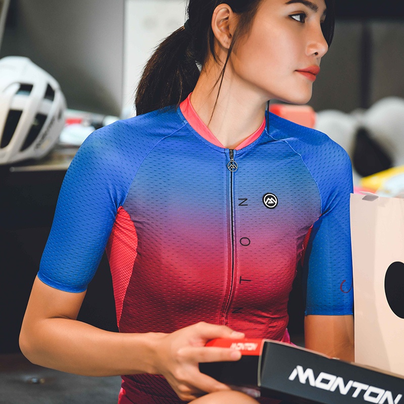 Jual JERSEY MONTON WOMEN NEON RED BLUE - BAJU SEPEDA ROADBIKE PEREMPUAN | Shopee Indonesia