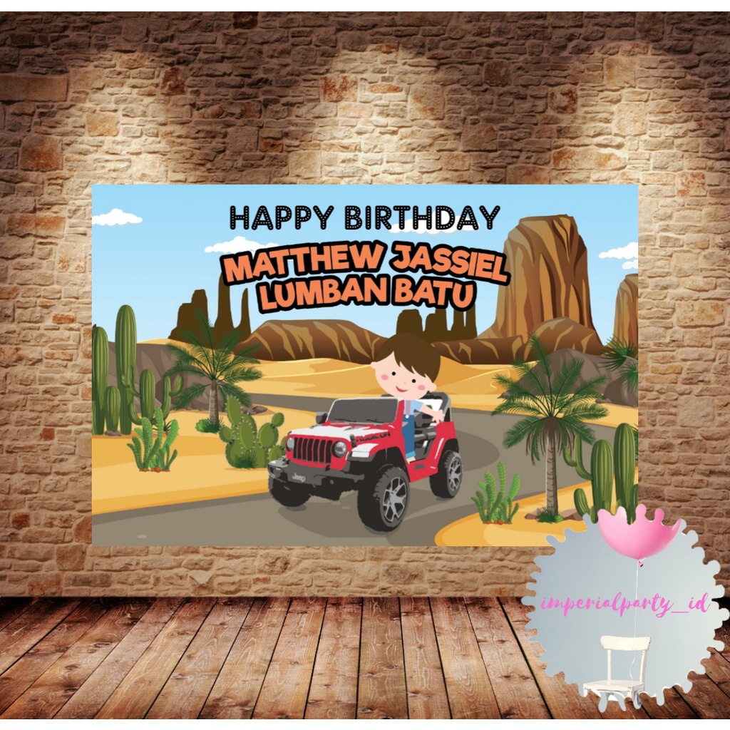 Jual Custom Backdrop Banner Spanduk Happy Birthday Mobil Jeep Anak Boy ...