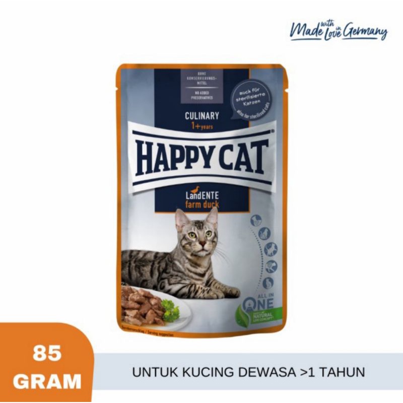 Jual Happy Cat Sachet Culinary Adult Duck 85gr Kucing Basah Wet Pouch ...