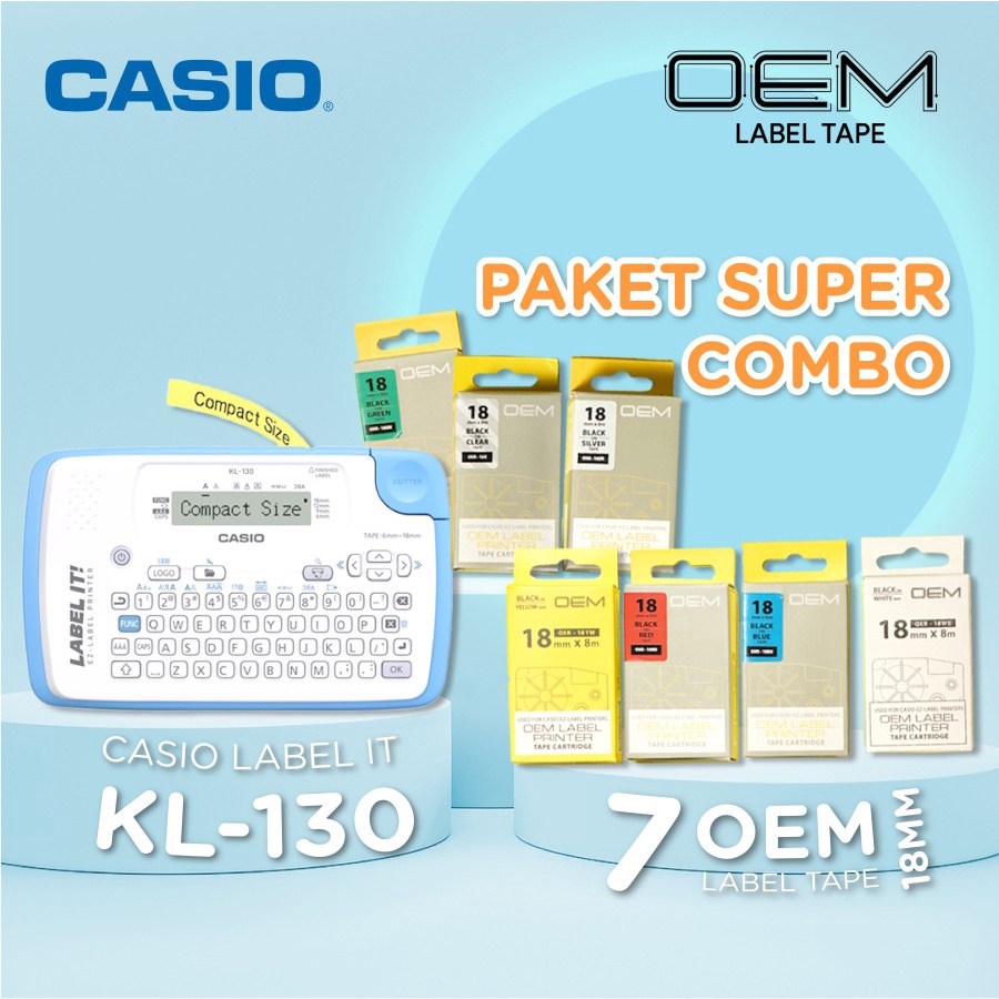 Jual PAKET SUPER COMBO CASIO KL-130 + OEM LABEL TAPE 9mm ‖ 12mm ‖ 18mm - SUPERCOMBO 18mm ...