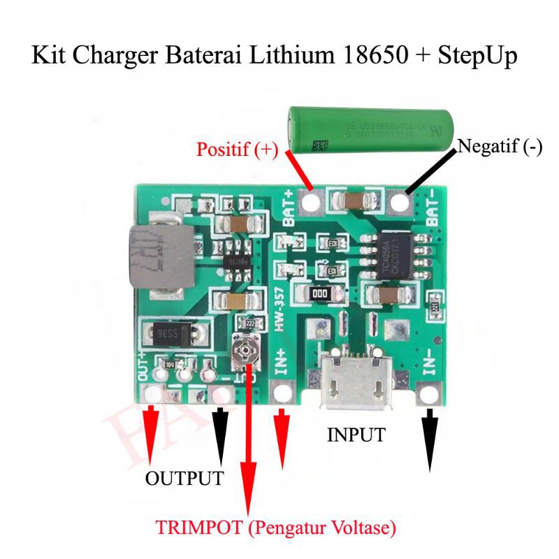 Jual Kit Modul Charger Baterai Lithium 18650 Plus Stepup Dc | Shopee ...