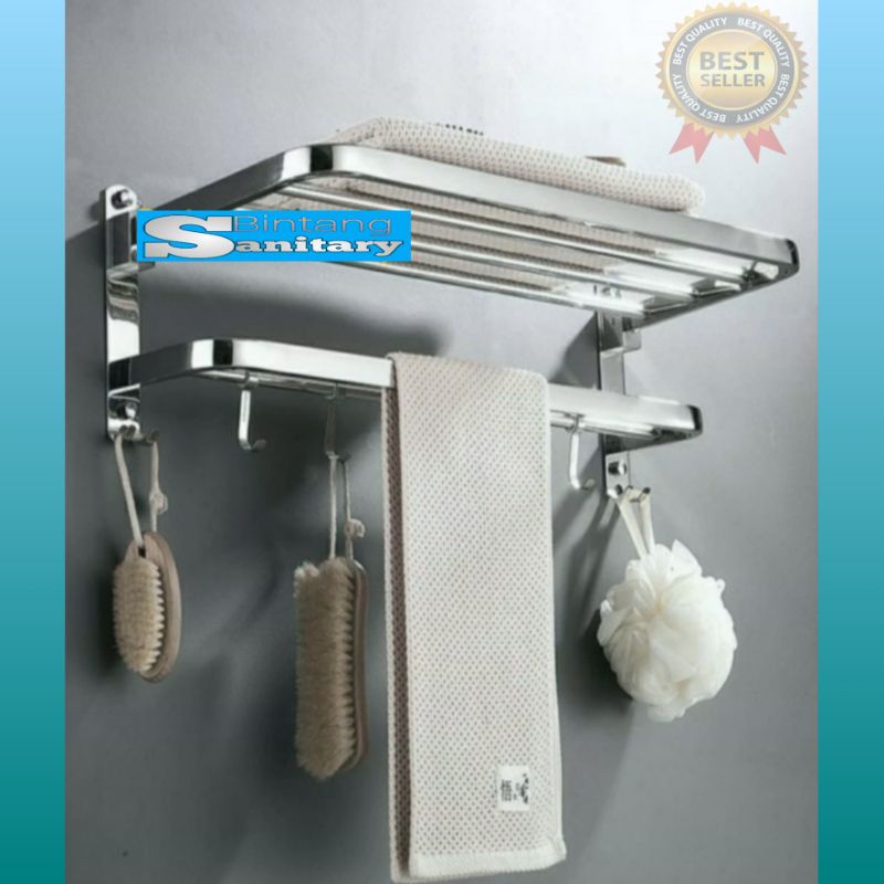 Jual Rak handuk lipat stainless 2 susun / gantungan handuk lipat ...