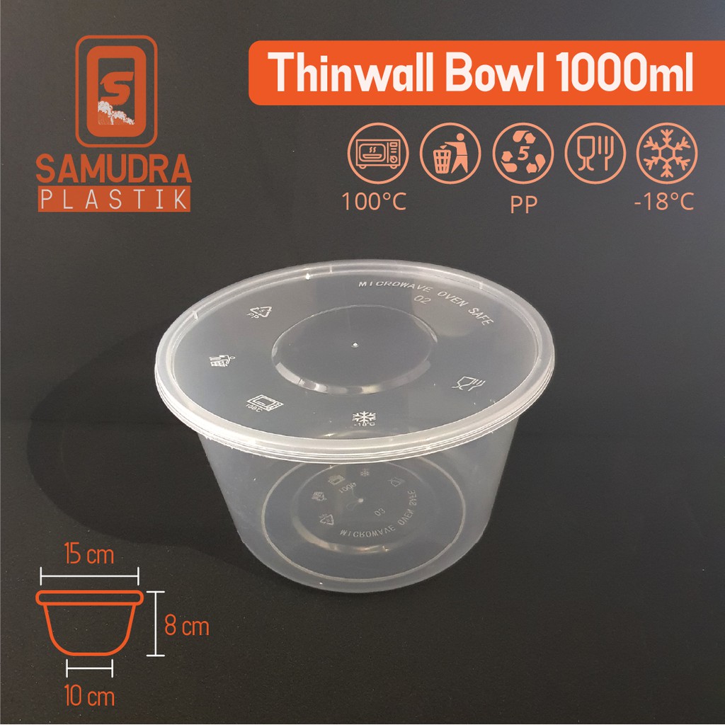 Jual Thinwall Bowl 1000 ml / Mangkok Plastik / Food Container Bulat ...