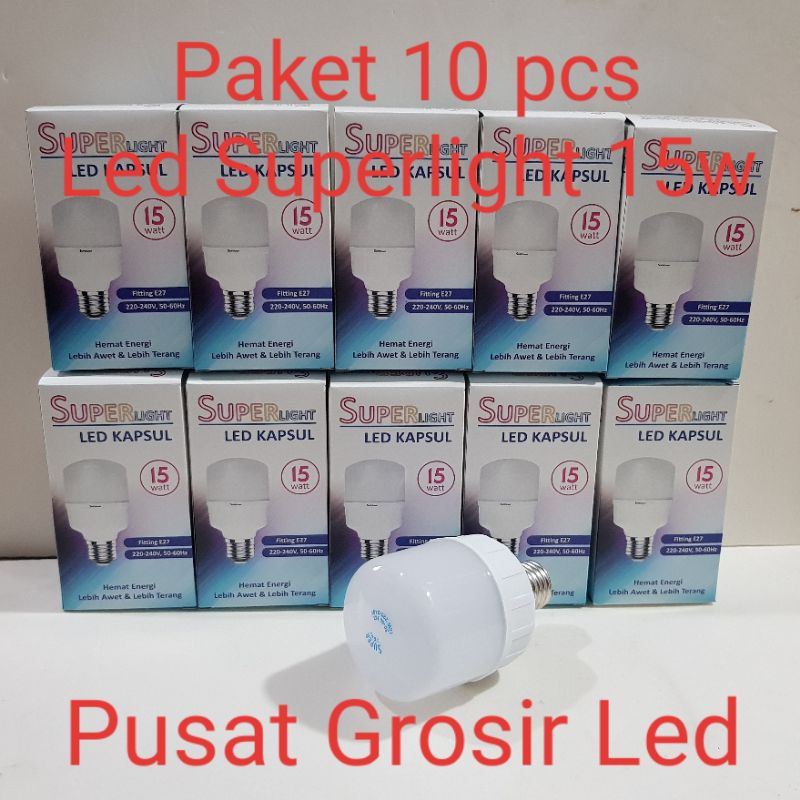 Jual Paket 10 Buah Lampu Led Kapsul 15 watt Superlight Cahaya Putih ...