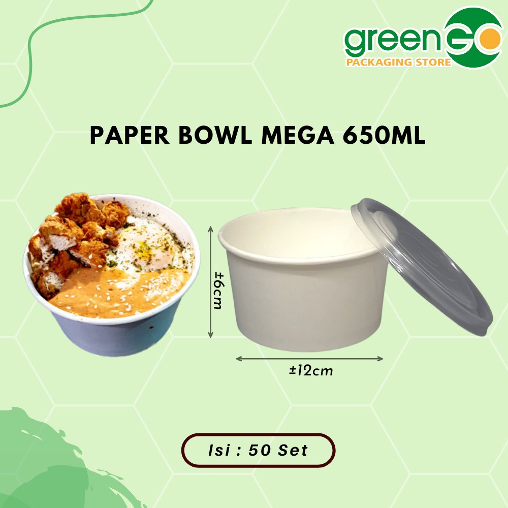 Jual PAPER BOWL MEGA POLOS 650ML 50 SET TUTUP TEMPAT RICE BOWL BESAR ...