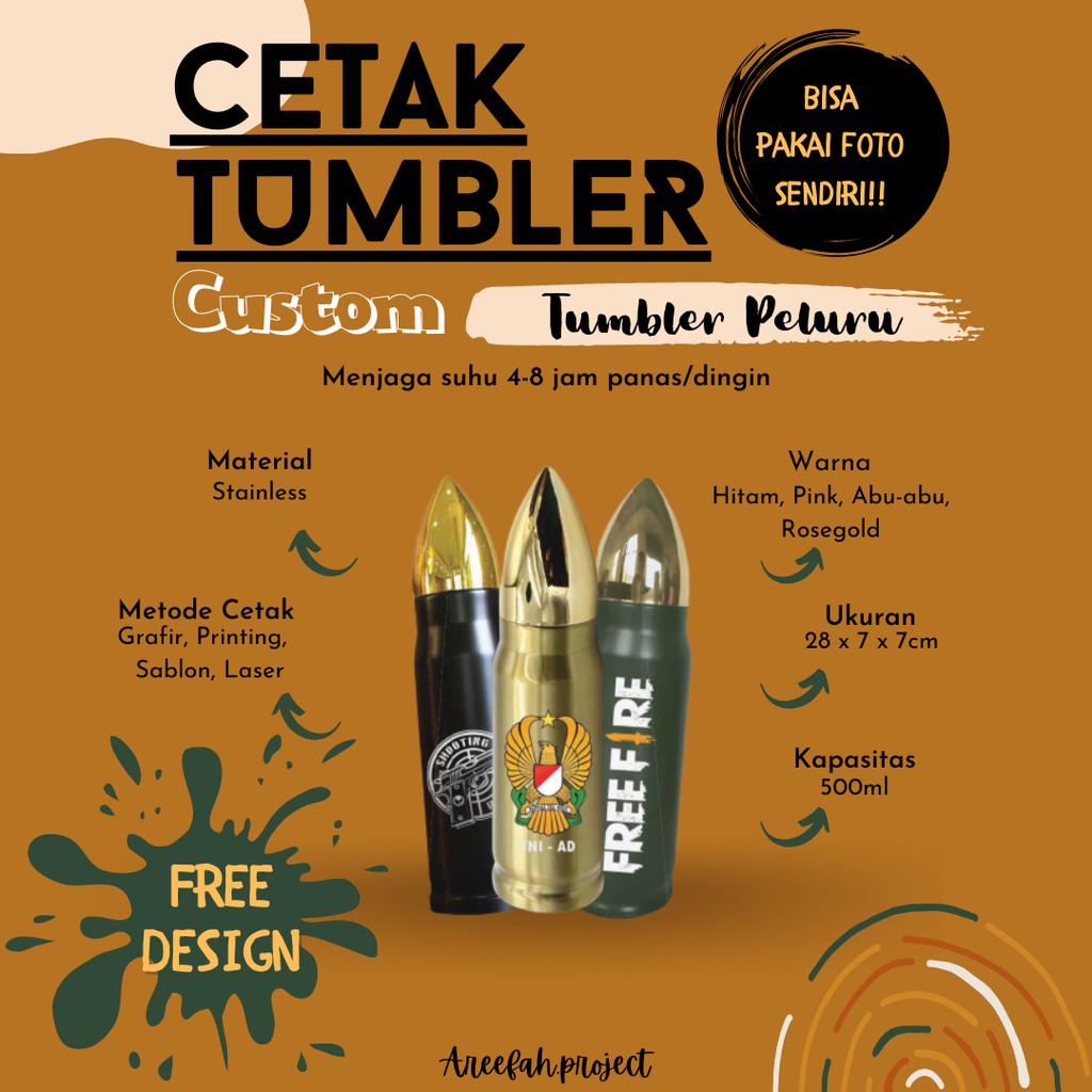 Jual Tumbler Custom 500ml TUMBLER PELURU Cetak Grafir/Laser/UV Print ...