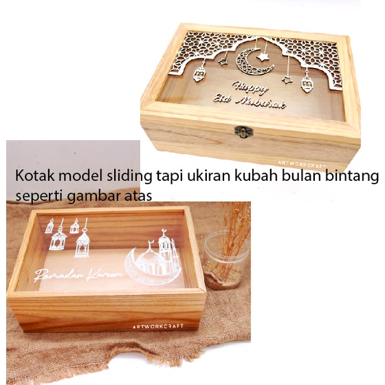 Jual Box kayu lebaran SLIDING UKIRAN LASER KUBAH HAPPY EID MUBARAK ...