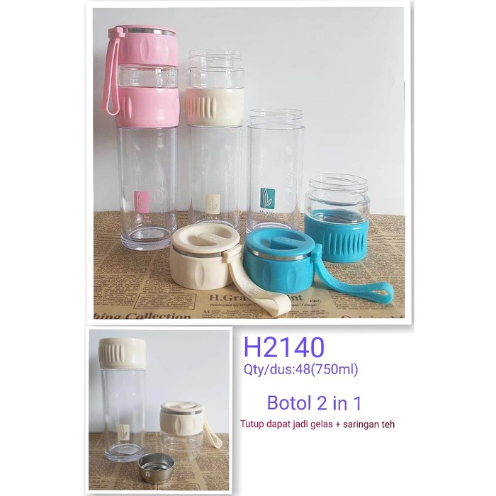 Jual Botol Minum Kaca 750 ml - Botol Minum Tumbler 2 in 1 H2140 ...