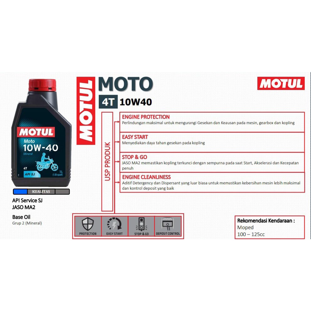 Jual OLI MOTUL MOTO 4T 10W-40 1 LITER 4T UNTUK MOTOR MANUAL ORIGINAL ...