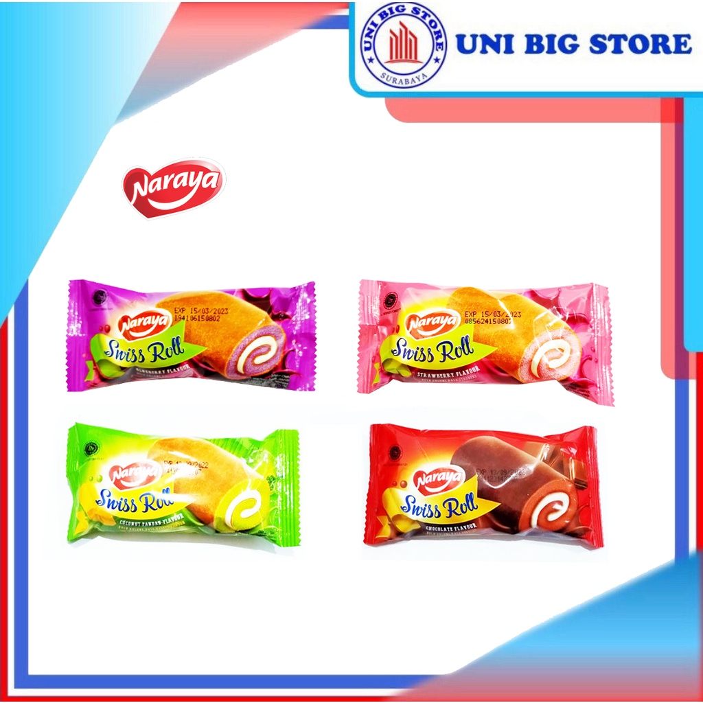 Jual Naraya Swiss Roll Cake Chocolate - Pandan - Strawberry - Blueberry ...