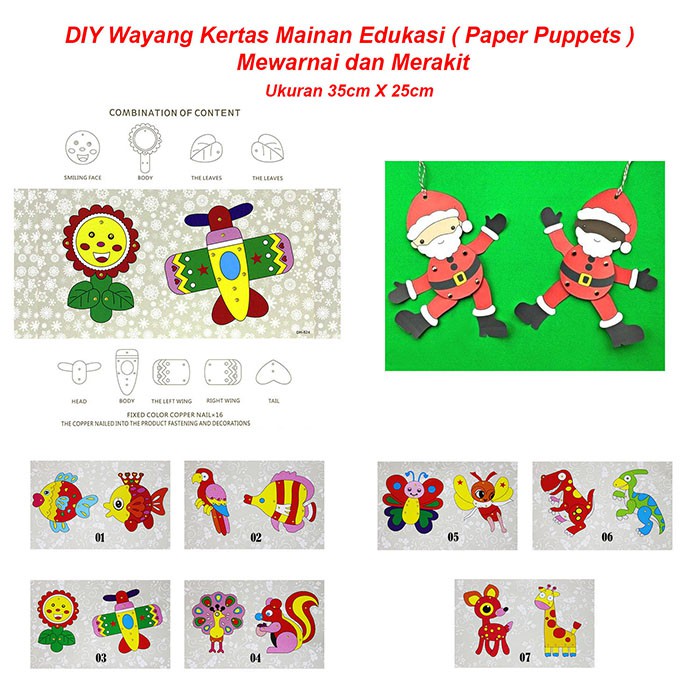 Jual DIY Wayang Kertas Mainan Edukasi / Paper Puppets / Mewarnai dan ...