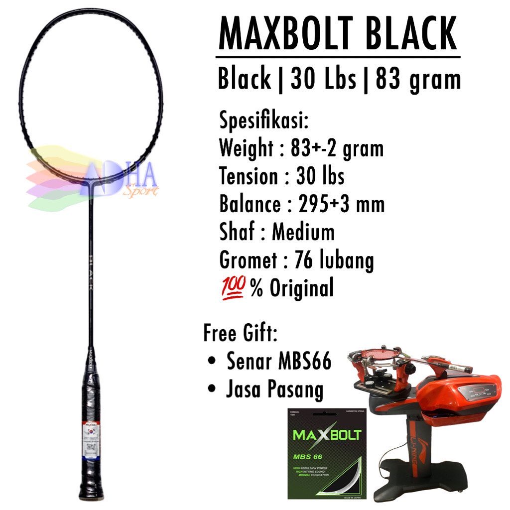 Jual Raket Badminton Maxbolt Black Original Bulutangkis Store Surabaya ...