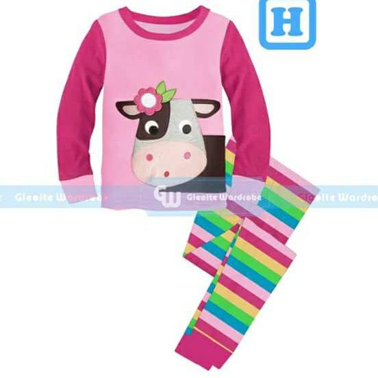 Jual Baju Tidur Anak Perempuan Impor motif Sapi Pink ukuran 1-8tahun ...