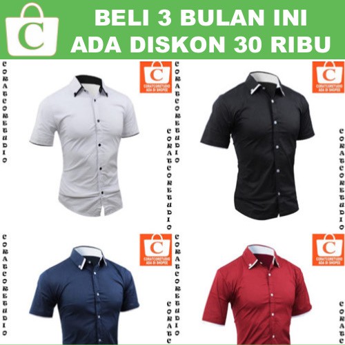 Jual 3XL XXL XL L M S XS Kemeja Pria Hem Cowok Jumbo Big Size Pendek Polos Kerah PUTIH HITAM ...