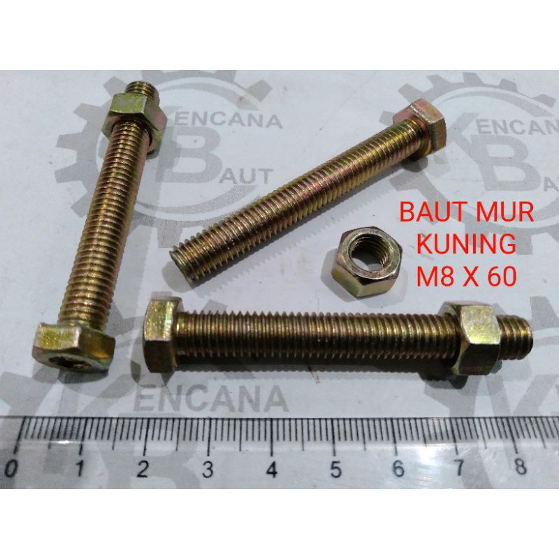 Jual BAUT MUR M8 X 60 KUNING KUNCI 12 PANJANG 6 CM | Shopee Indonesia