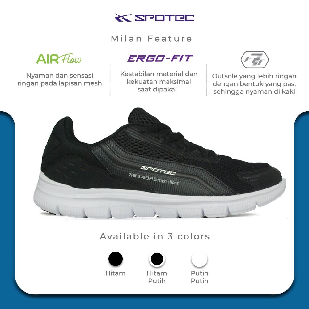 Jual SPOTEC Sepatu STUDENT Artikel MILAN-Hitam/Putih | Shopee Indonesia