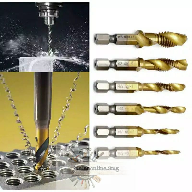 Jual Mata Bor Tap Pembuat Ulir Baut Set 6pcs M3-M10 Mata Tap Set 6pcs ...