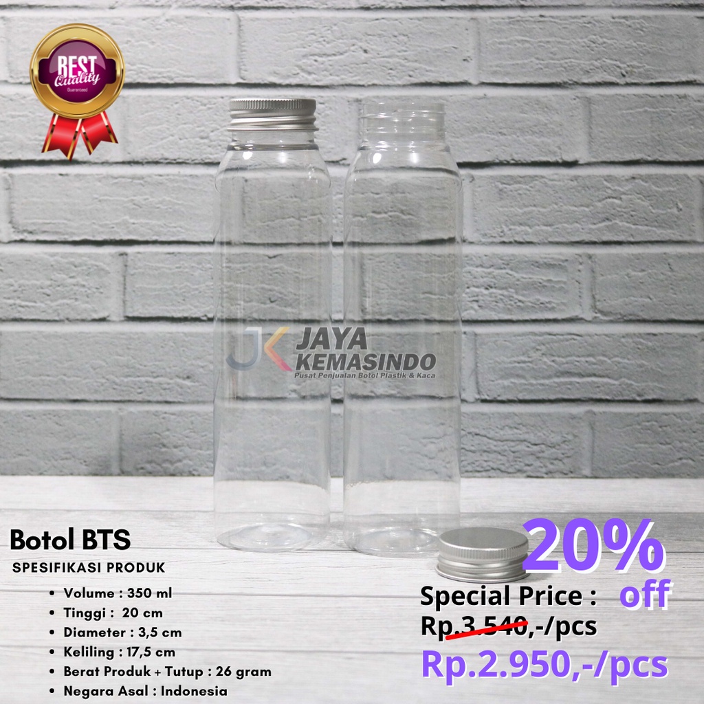 Jual Botol plastik bts 350ml minuman susu jus jamu tutup silver ...