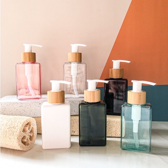 Jual 100ml Botol Plastik Kotak Tutup Pump Wood Bambu Kayu HOME LIVING ...