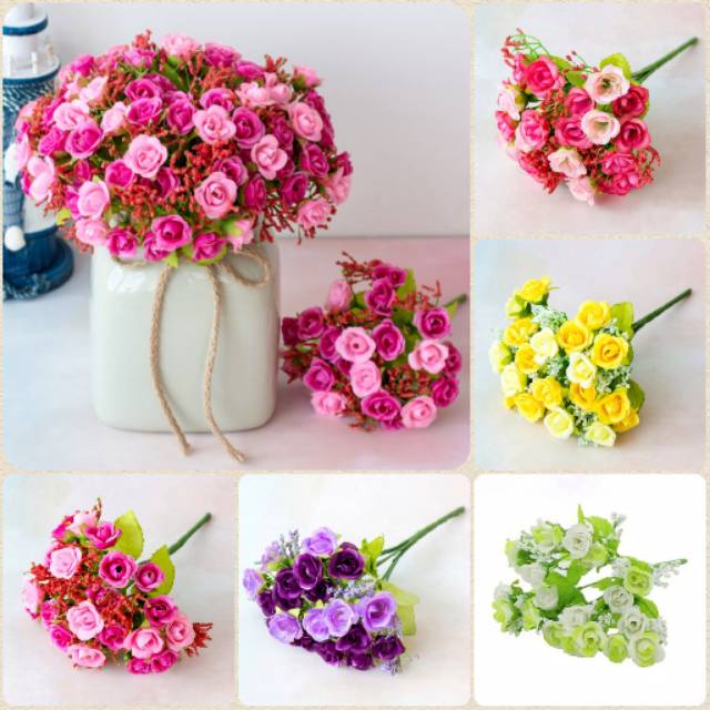 Jual 7 Cabang 21 Kuntum Mawar Mini Mekar 2,5 cm Tinggi 25 cm Bouquet ...