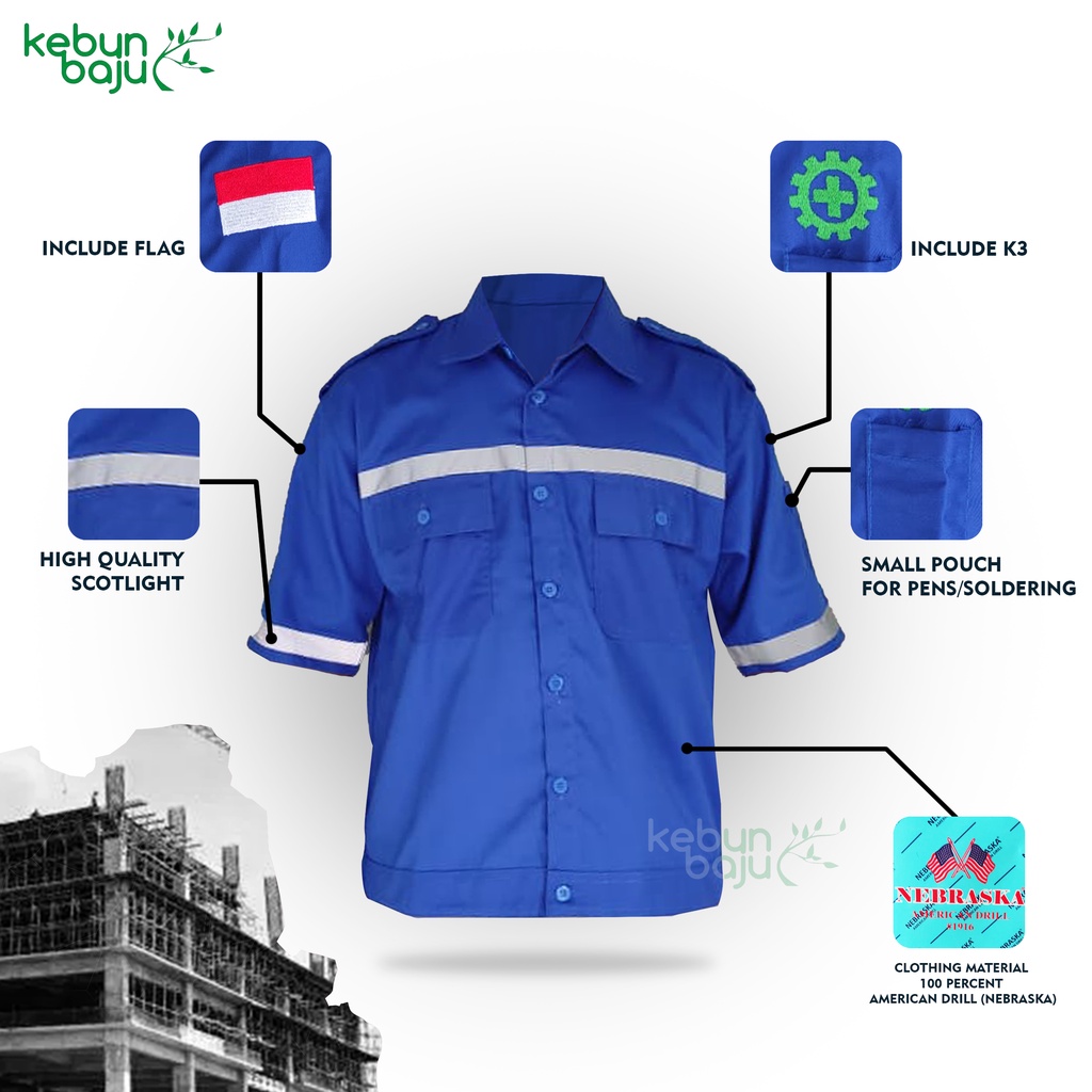 Jual Wearpack Safety Seragam Kerja seragam Bengkel Lengan pendek Biru ...