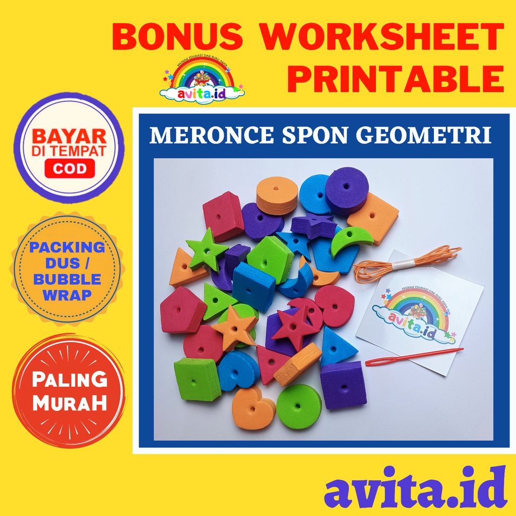 Jual avita.id Meronce spon spons bentuk geometri (Free Jarum dan Tali ...