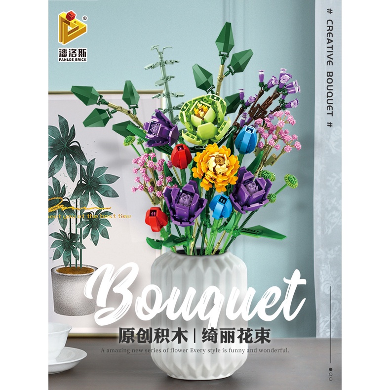 Jual Bricks Panlos Blocks Flower Bouquet Mix Flower Buket Bunga 655001 ...