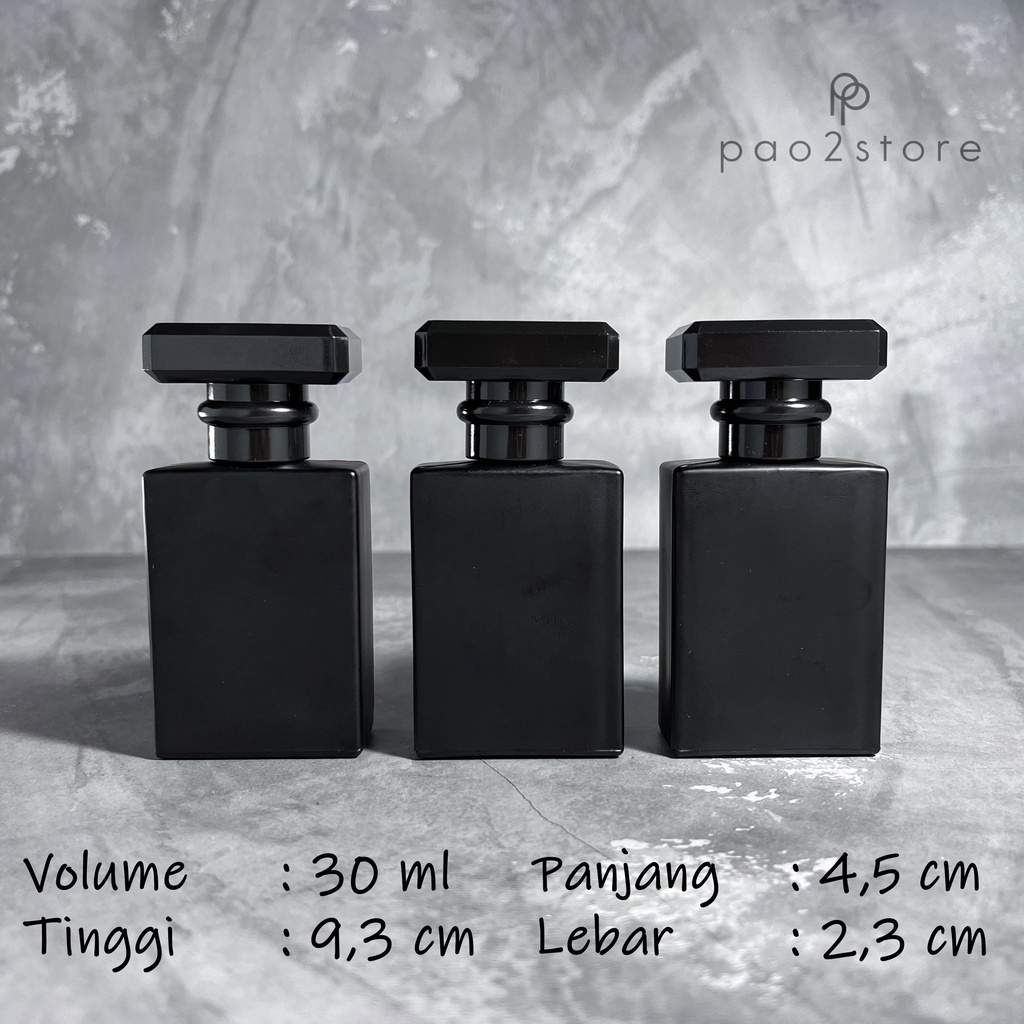 Jual Botol Parfum 30ml Spray Kaca Kotak Tebal HITAM DOFF Refill Isi ...