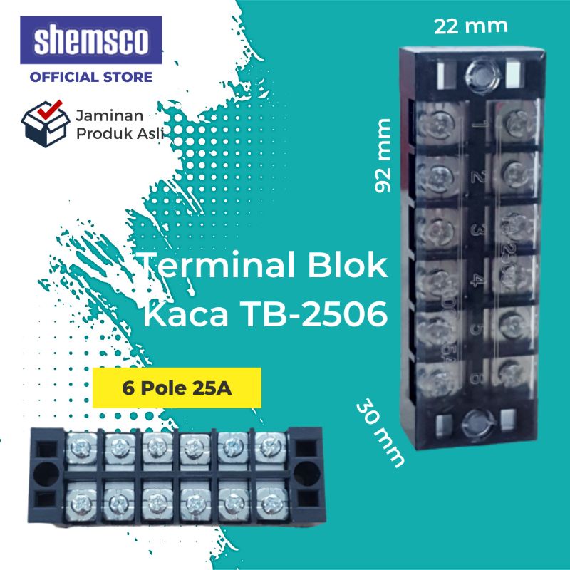 Jual 600v 25A 6 Pole Terminal Blok Kaca 6P TB-2506 Shemsco Panel Block STB | Shopee Indonesia