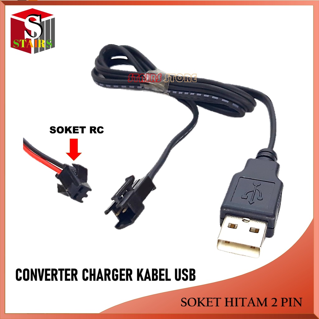 Jual Kabel Cas Mobil RC Model USB Soket Hitam 2Pin Panjang Kabel 50Cm ...