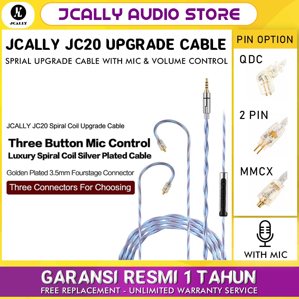 Jual JCALLY JC20 Sprial Coil Silver Plated Upgrade Cable with Microphone QDC 0.75/0.78 MMCX ...