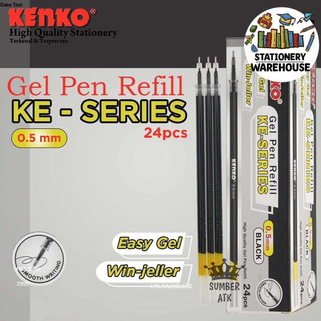 Jual Refill Pen Kenko Easy Gel 1 BOX 24 PCS HITAM dan BIRU , KE Series ...