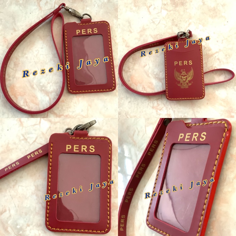 Jual NAME TAG ID CARD KULIT MERAH TALI LOGO PERS KUALITAS PREMIUM ...