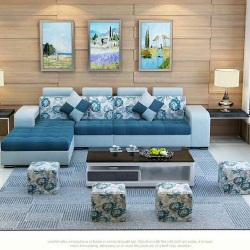 Jual Sofa L Shape Minimalis Sofa Kayu Jati Kualitas Premium Sofa biru ...