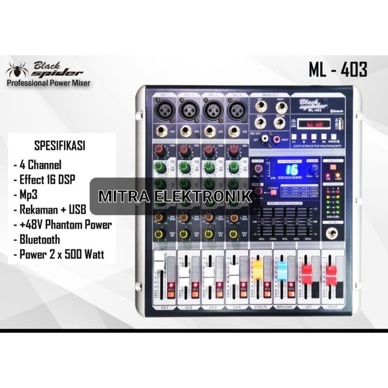 Jual POWER MIXER 4 CHANNEL BLACK SPIDER ML-403 2x 500Watt | Shopee Indonesia