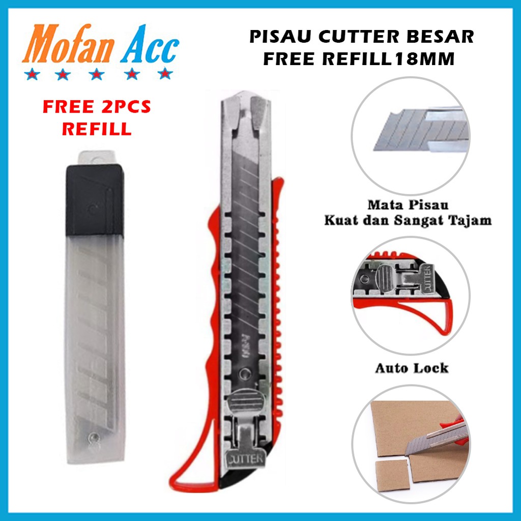 Jual Pisau Cutter Ukuran Besar FREE Refill 18mm Kater Pemotong Kertas ...