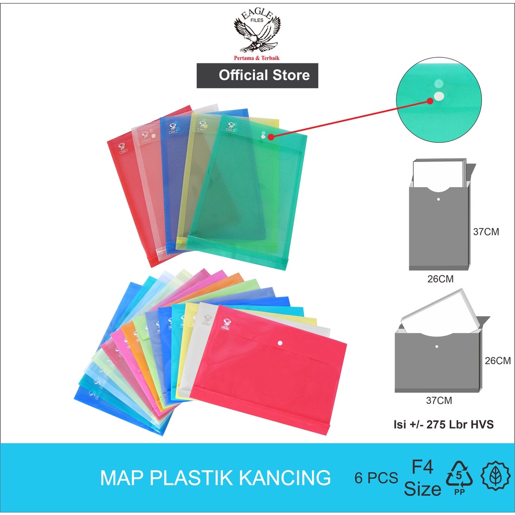 Jual Map Plastik Kancing F4 EAGLEFiles Bening/Opaque Punggung Data Bag ...
