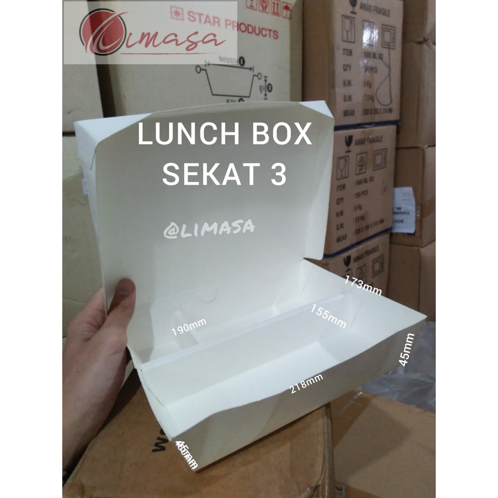 Jual PAPER LUNCH BOX SEKAT 3 PUTIH ISI 100 | Shopee Indonesia