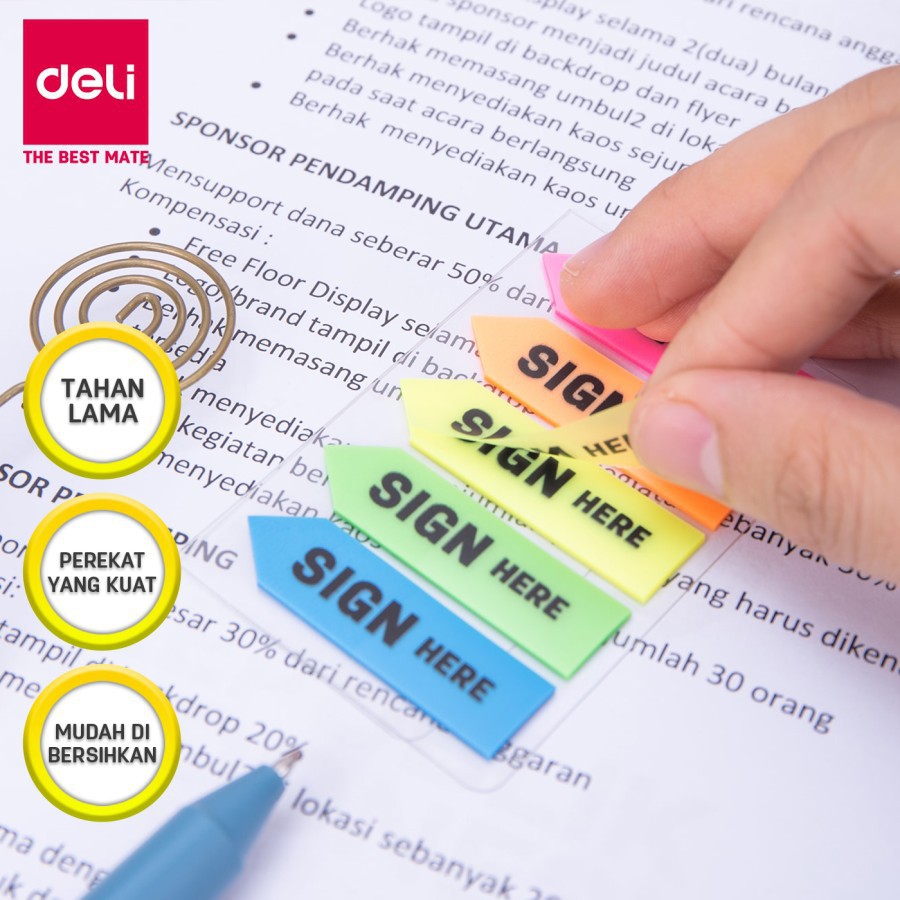 Jual Sticky Notes Sign Here DELI Index Tabs EA11302 5 Warna 43x12mm ...