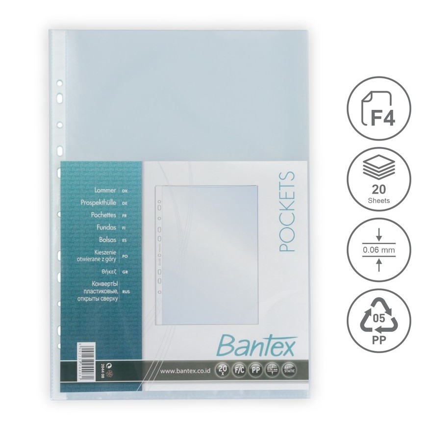 Jual Bantex PP Pocket File Sheet Protector Size Folio F4 20 Lembar ...