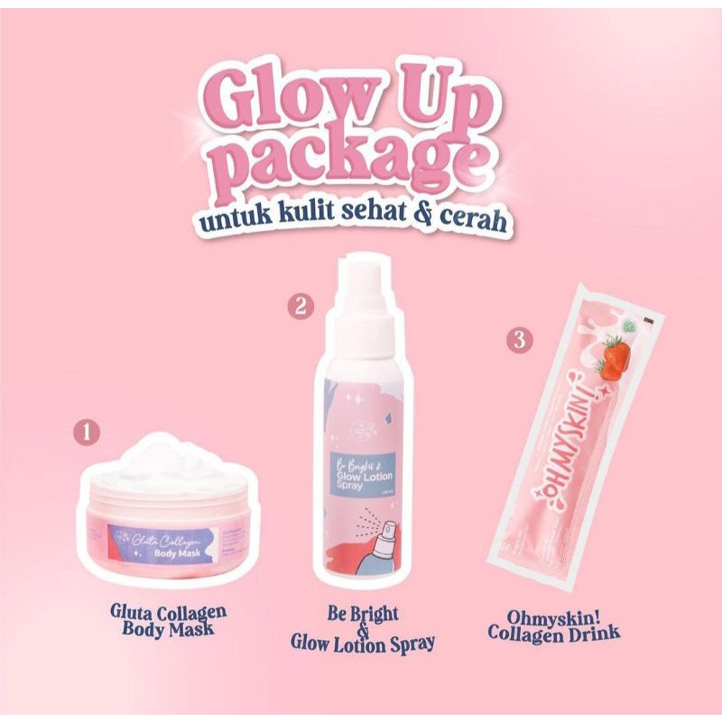 Jual OHMYSKIN! Instan Glow Up Mini Package(1 Lotion Spray,1 Body Mask,1 ...