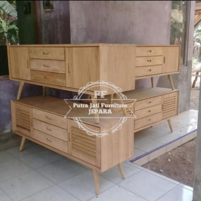 Jual Bufet model retro kayu jati - Lemari kecil meja tv minimalis mebel murah | Shopee Indonesia