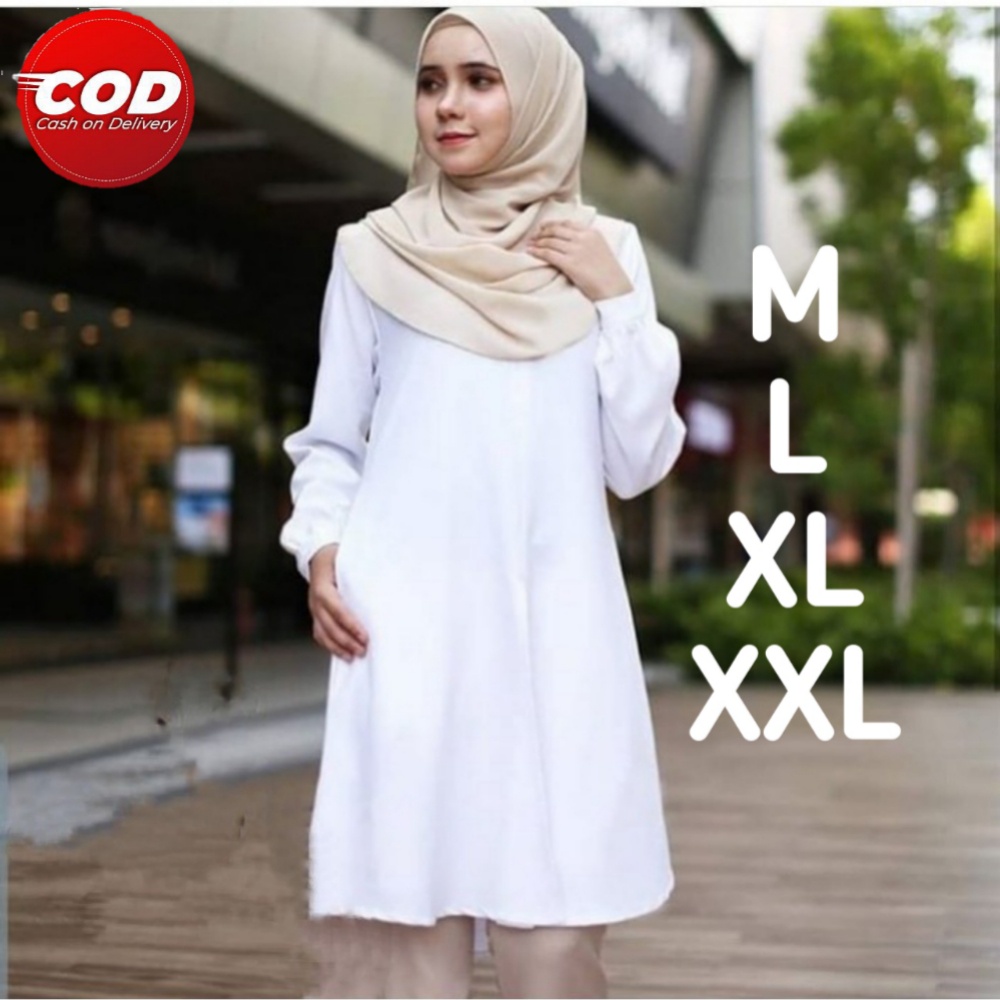 Jual Tunik Dress Wanita Dewasa Lengan Panjang Warna Putih Cantik ...