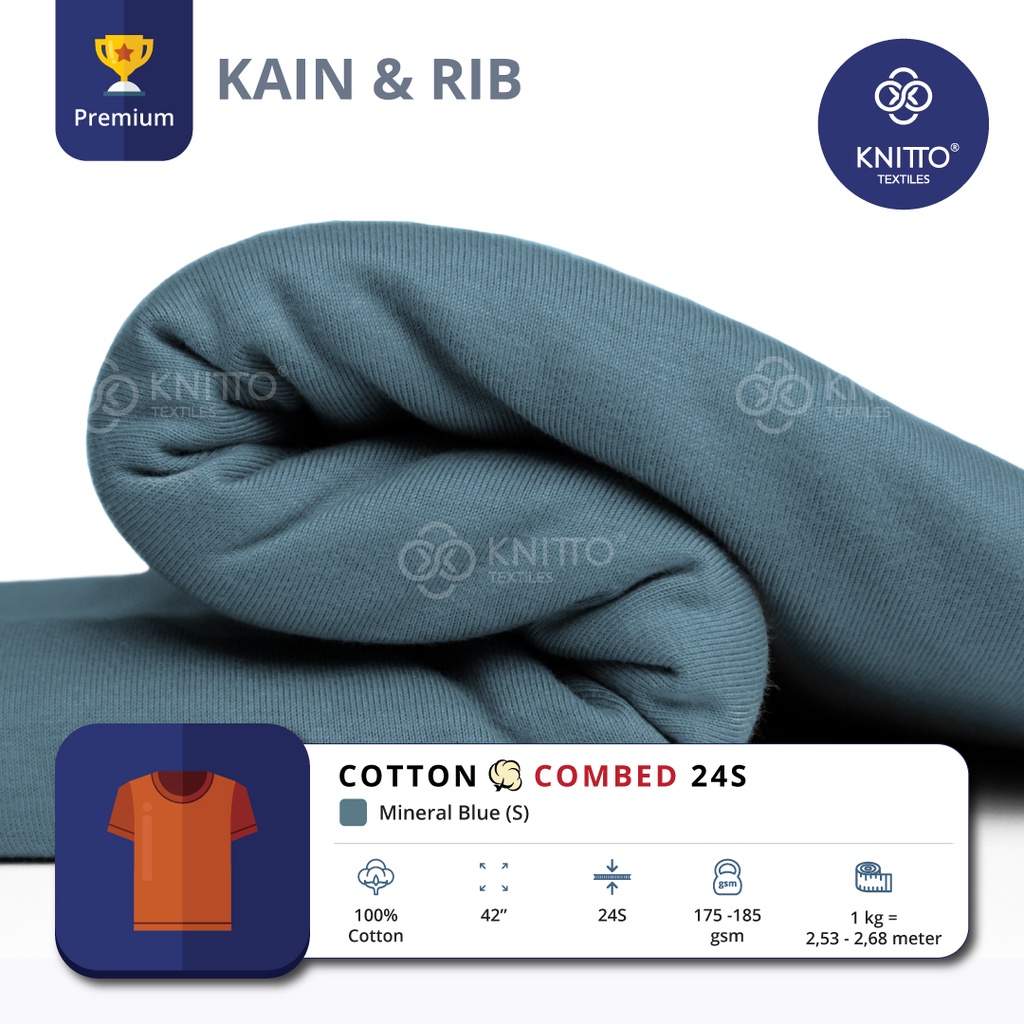 Jual KAIN COTTON COMBED 24S MINERAL BLUE + RIB ( BAHAN KAOS ) - KNITTO ...