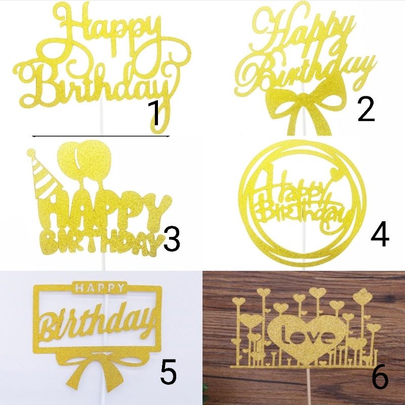 Jual topper happy birthday/topper kue/topper kertas/tusukan kue/topper ulang tahun/topper love ...