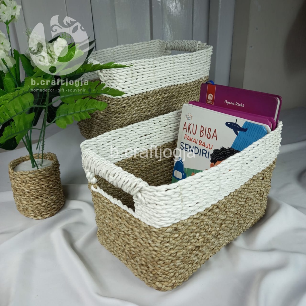Jual Keranjang Anyaman Seagrass Tempat Buku Box Serbaguna Kerajinan ...