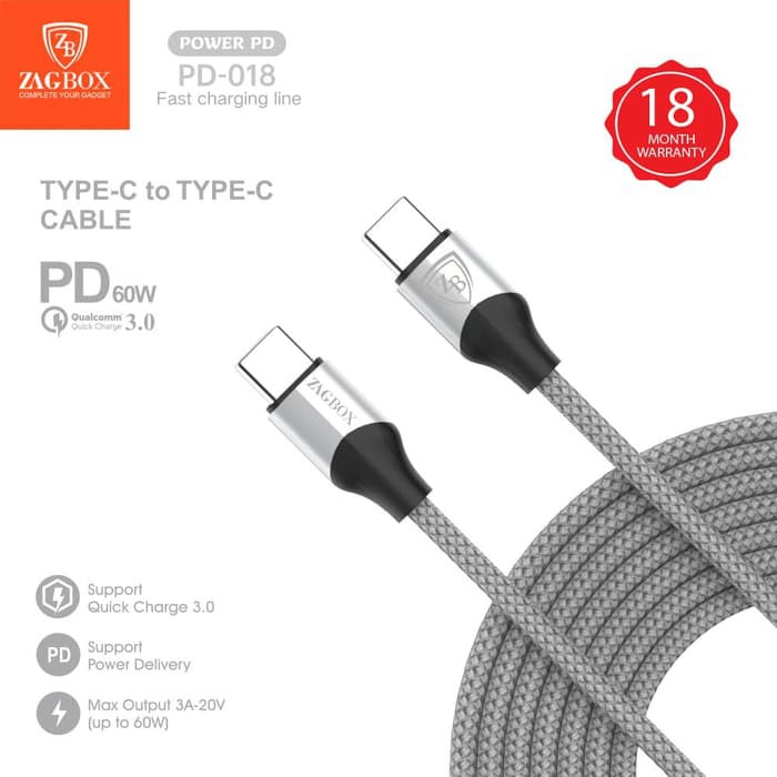 Jual Kabel Data Type C To Type C PD ZAGBOX Power PD (PD-018) Fast ...